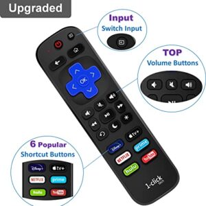 [w/Cover] 1-clicktech Remote for All Roku TV w/ 12 Opt. APPs, for TCL Roku/Hisense Roku/Onn Roku/Sharp Roku/All Built-in Roku TVs, or Roku Box【NOT for Stick】(Remote + Red Cover)