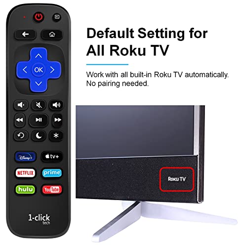 [w/Cover] 1-clicktech Remote for All Roku TV w/ 12 Opt. APPs, for TCL Roku/Hisense Roku/Onn Roku/Sharp Roku/All Built-in Roku TVs, or Roku Box【NOT for Stick】(Remote + Red Cover)