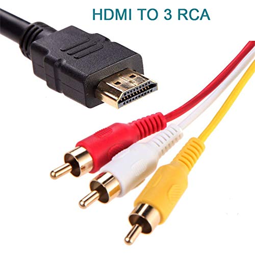 LJ zjcxin HDMI to RCA Cable, 5ft/1.5m HDMI Male to 3RCA AV Composite Male M/M Connector Adapter Cable Cord Transmitter for TV HDTV DVD