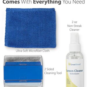 GreatShield Universal Screen Cleaning Kit, Microfiber Cloth + 2 Sided Brush + Non-Streak Solution Spray [for TV, Laptops, PC Monitors, Smartphones, Tablets, Camera, Keyboard and Other Electronics]