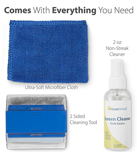 GreatShield Universal Screen Cleaning Kit, Microfiber Cloth + 2 Sided Brush + Non-Streak Solution Spray [for TV, Laptops, PC Monitors, Smartphones, Tablets, Camera, Keyboard and Other Electronics]