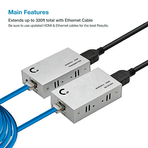 Expert Connect | 4K 330ft HDMI Extender Over Cat5e / Cat6 / Cat7 Ethernet Cable, 1080p, 3D