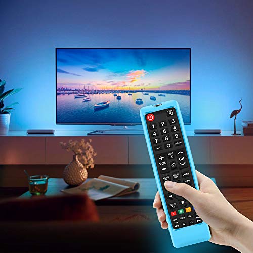 2Pack Silicone Protective Case Sleeve for Samsung LCD LED HDTV 3D Smart TV Remote,Samsung BN59-01199F BN59-01301A Remote Holder Skin,Shockproof Samsung Remote Bumper Back Covers-Glowblue Glowgreen