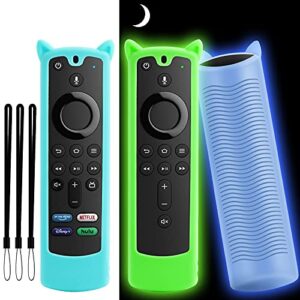 wevove [3 pack] firestick cover for alexa voice remote 4k/max/lite(3rd gen) 2021 release, fire stick remote cover, firetvstick hd streaming device cover case(sky blue+glow green/blue)