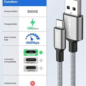 SUNGUY Short Micro USB Cable 1.5ft [3-Pack], Nylon Braided USB to Micro USB 2.0 Fast Charging & Data Sync Cord for Samsung Galaxy S6 S7, Tab 4, LG, Power Bank, Android Phone