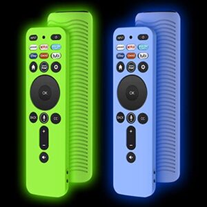 [2 pack] protective cover for vizio xrt260 smart tv remote 2021, wqnide vizio xrt260 v-series 4k voice remote case shockproof anti slip silicone sleeve with lanyards(glow blue+glow green)