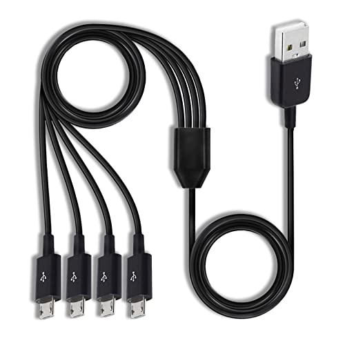 Micro USB Splitter Cable, Micro USB Multi Charging Cable, [4 in 1] Multi Micro USB Charger Cable, USB 2.0 Type A Male to Four Micro USB Male Adapter Support Both Data Sync and Charge (1.64ft, Black)