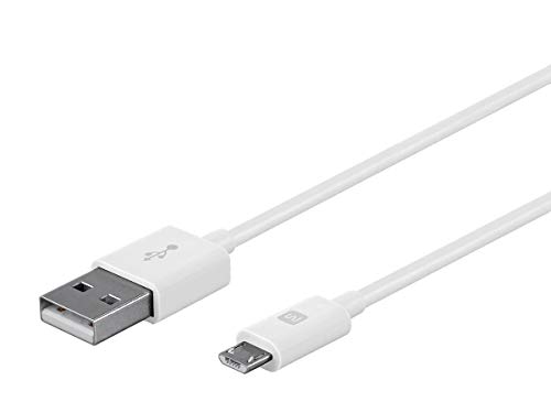 Monoprice USB-A to Micro B Cable - 3 Feet - White, Polycarbonate Connector Heads, 2.4A, 22/30AWG - Select Series