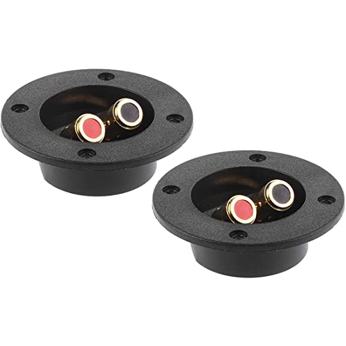 BLUECELL 1 Pair 3-Inch Double Binding Round Gold Plate Push Spring Loaded Jacks Speaker Box Terminal Cup