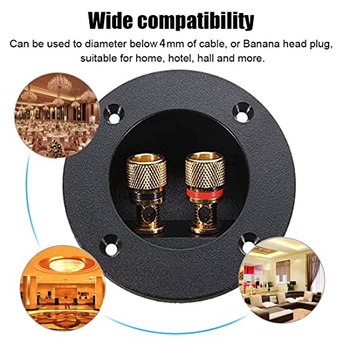 BLUECELL 1 Pair 3-Inch Double Binding Round Gold Plate Push Spring Loaded Jacks Speaker Box Terminal Cup