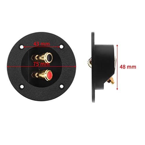 BLUECELL 1 Pair 3-Inch Double Binding Round Gold Plate Push Spring Loaded Jacks Speaker Box Terminal Cup