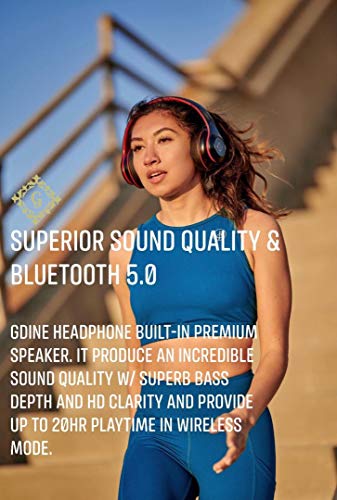 Gdine Bluetooth Headphone w/LED Light, Hi-Fi Stereo Deep Bass Bluetooth 5.0 Headphones, Noise Cancelling, Built-in Mic, Protein Earpads, Foldable & Comfortable Headset for Game, Travel, Home, Office