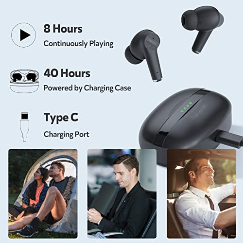 YYK Bluetooth Headphones Wireless Earbuds Touch Control Bluetooth 5.0 40H Playtime with Portable Mini Charging Case 4 Mic Call Noise Cancelling in-Ear Earphones for Sport Running Fitness Black