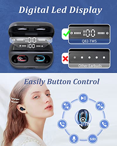 Wireless Earbuds, Bluetooth 5.1 Headphones Wireless Immersive Bass Sound in-Ear Headphones with Noise Cancellation Mic, Waterproof Bluetooth Earphone with Charging Case for Work, Sports (Black)