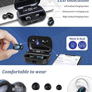 Wireless Earbuds, Bluetooth 5.1 Headphones Wireless Immersive Bass Sound in-Ear Headphones with Noise Cancellation Mic, Waterproof Bluetooth Earphone with Charging Case for Work, Sports (Black)