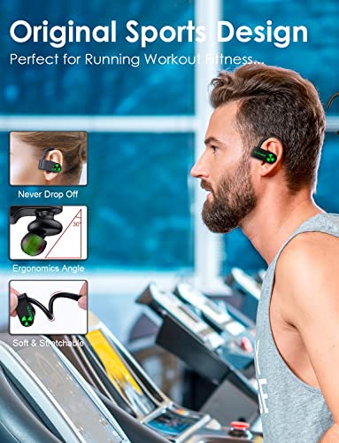 XLEADER Sport3 Pro - Wireless Sports Earbuds IPX7 Waterproof Bluetooth Earphones in Ear with Led Display Charging Case Noise Cancelling Deep Bass Earphones with Mic for Running Workout Gym Green