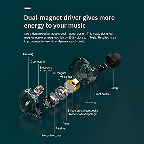 in Ear Monitor Earphones 10mm Dynamic Hybrid Wired Earbuds IEM Earphones with 2 Pin Cable Improve Music Quality HiFi Stereo Earbuds Fashion Noise-Isolating Earbuds for Gaming & Music Green with Mic