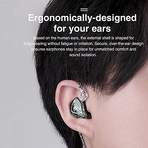 in Ear Monitor Earphones 10mm Dynamic Hybrid Wired Earbuds IEM Earphones with 2 Pin Cable Improve Music Quality HiFi Stereo Earbuds Fashion Noise-Isolating Earbuds for Gaming & Music Green with Mic