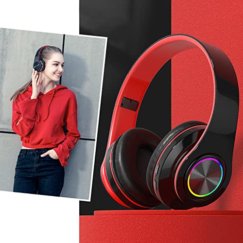 Bluetooth Headphones Over Ear for Music,LED Foldable Stereo Headphones for Gaming with Volume Control,Built in Mic,Support TF,Wired and Wireless Headset for Smart Phone/TV/PC(Black)