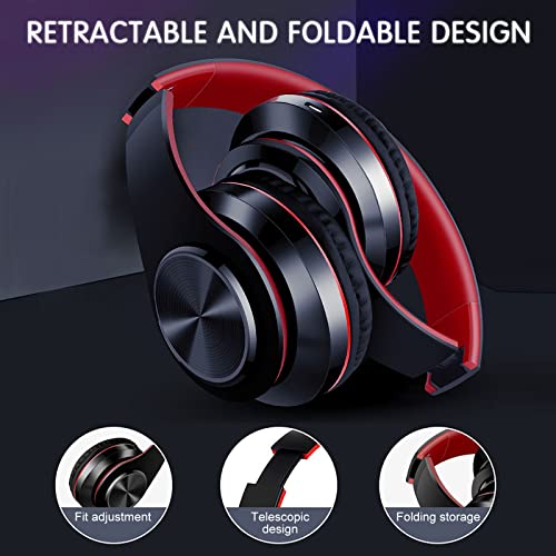 Bluetooth Headphones Over Ear for Music,LED Foldable Stereo Headphones for Gaming with Volume Control,Built in Mic,Support TF,Wired and Wireless Headset for Smart Phone/TV/PC(Black)