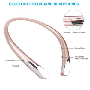 Bluetooth Headphones Retractable Earbuds Wireless Neckband Headset Sports Noise Cancelling Stereo Earphones with Mic