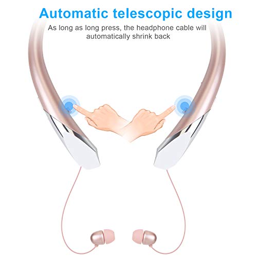 Bluetooth Headphones Retractable Earbuds Wireless Neckband Headset Sports Noise Cancelling Stereo Earphones with Mic