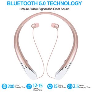 Bluetooth Headphones Retractable Earbuds Wireless Neckband Headset Sports Noise Cancelling Stereo Earphones with Mic