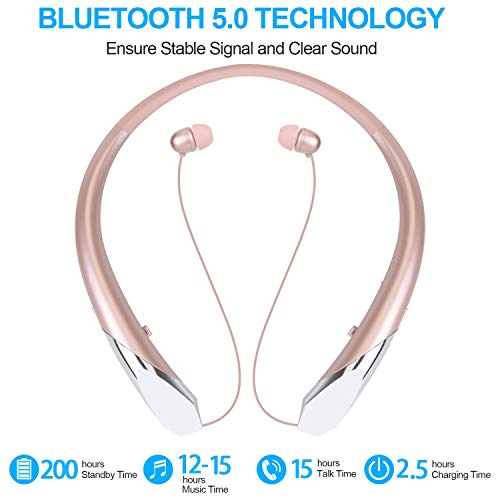 Bluetooth Headphones Retractable Earbuds Wireless Neckband Headset Sports Noise Cancelling Stereo Earphones with Mic