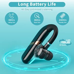 WESADN Bluetooth Headset Wireless Earbuds Cell Phones Earpiece Bluetooth Headphones in Ear with Microphone 48H Talk Time IPX7 Waterproof Earphones for Trucker Driving Business Running Office