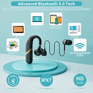 WESADN Bluetooth Headset Wireless Earbuds Cell Phones Earpiece Bluetooth Headphones in Ear with Microphone 48H Talk Time IPX7 Waterproof Earphones for Trucker Driving Business Running Office