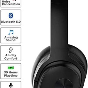 meidongg SE7 Active Noise Cancelling Headphones Bluetooth Headphones Wireless Headphones Over Ear with Microphone/Aptx, Comfortable Protein Earpads, 30 Hours Playtime for Travel/Work, Black