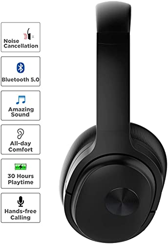 meidongg SE7 Active Noise Cancelling Headphones Bluetooth Headphones Wireless Headphones Over Ear with Microphone/Aptx, Comfortable Protein Earpads, 30 Hours Playtime for Travel/Work, Black