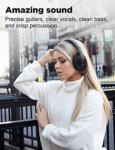 meidongg SE7 Active Noise Cancelling Headphones Bluetooth Headphones Wireless Headphones Over Ear with Microphone/Aptx, Comfortable Protein Earpads, 30 Hours Playtime for Travel/Work, Black