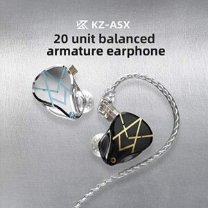 KZ ASX Headset 20 BA Units HiFi Bass in Ear Monitor Balanced Armature Earphones Noise Cancelling Earbuds Sport Headphones(No mic,Black)