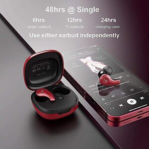 Soiedroo Red Bluetooth Wireless Earbuds Deep Bass Headphone with Dual Mic, CVC8.0 Noise Cancelling Earphone 3D Stereo Sound,Crystle Clear Phone Call Voice with Wireless Fast Charging…