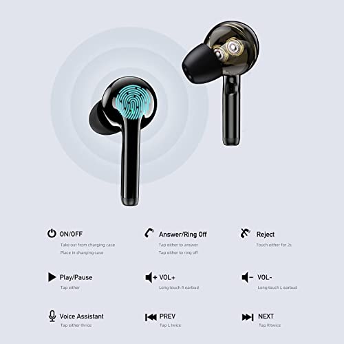 KENKUO Wireless Earbuds with LED Digital Display Charging Case, Dual Dynamic Drivers Wireless Earphones with 40Hours Playtime for Android iOS Cell Phone Computer Laptop, Black