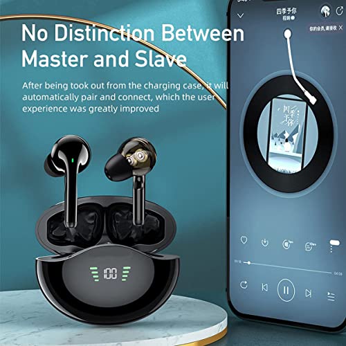 KENKUO Wireless Earbuds with LED Digital Display Charging Case, Dual Dynamic Drivers Wireless Earphones with 40Hours Playtime for Android iOS Cell Phone Computer Laptop, Black