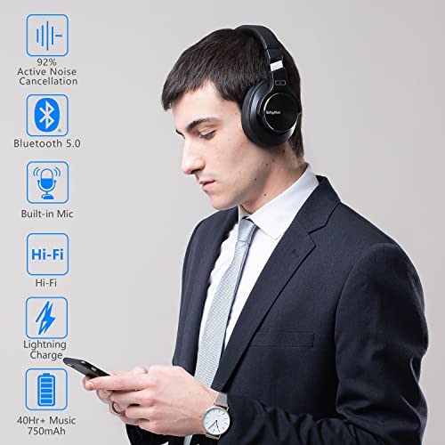 Srhythm NC75 Pro Noise Cancelling Headphones Bluetooth V5.0 Wireless 40Hours Playtime Over Ear Headsets Bundle with Headphone Accessories Pack NC75/NC15 Noise Cancelling Headphone