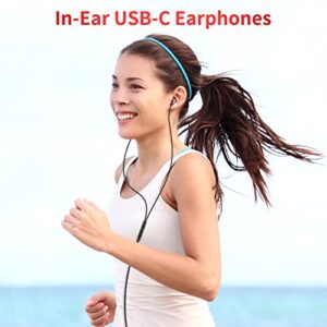 HoneyAKE USB Type C Headphone Earbuds, Digital USB-C Earphones with Microphone (Mic) in-Ear Wired Volume Remote Control Super Bass for Samsung Galaxy Note 8 S21 S20 iPad Pro Pixel 5 4 3 OnePlus Red