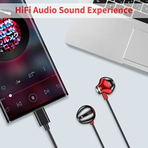 HoneyAKE USB Type C Headphone Earbuds, Digital USB-C Earphones with Microphone (Mic) in-Ear Wired Volume Remote Control Super Bass for Samsung Galaxy Note 8 S21 S20 iPad Pro Pixel 5 4 3 OnePlus Red