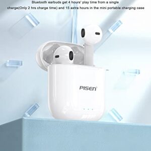 PISEN Wireless Earbuds, Bluetooth Earbuds with Microphone Noise Cancelling, 20H Playtime Wireless Earphones with Charging Case Waterproof Stereo Earphones Headset for Sports White