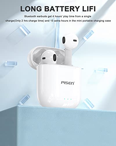 PISEN Wireless Earbuds, Bluetooth Earbuds with Microphone Noise Cancelling, 20H Playtime Wireless Earphones with Charging Case Waterproof Stereo Earphones Headset for Sports White