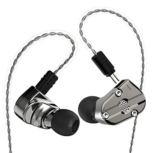 RevoNext In Ear Monitor Earbuds Wired HiFi Stereo Wired Headphones Noise Isolating QT5 Dual Driver Metal Shell In Ear Monitors Headphones for Musicians with MMCX Detachable Cables Audiophile Earphones