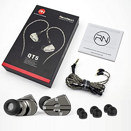 RevoNext In Ear Monitor Earbuds Wired HiFi Stereo Wired Headphones Noise Isolating QT5 Dual Driver Metal Shell In Ear Monitors Headphones for Musicians with MMCX Detachable Cables Audiophile Earphones