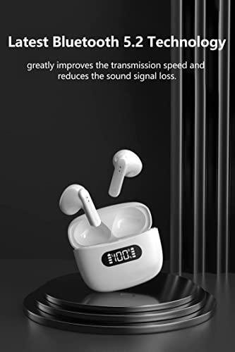 Bluetooth Headphones Wireless Earbuds for iPhone/Android, Noise Cancelling Immersive Waterproof Wireless Earphones with Charging Case Compatible with iPhone 14/13/12/11/SE/X/8/7/iPad/Android - White