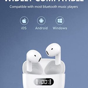 Bluetooth Headphones Wireless Earbuds for iPhone/Android, Noise Cancelling Immersive Waterproof Wireless Earphones with Charging Case Compatible with iPhone 14/13/12/11/SE/X/8/7/iPad/Android - White