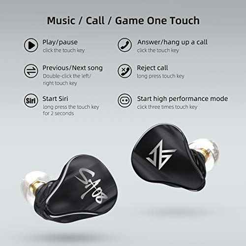 KZ SA08 TWS True Wireless Bluetooth v5.0 Earphones 8BA Units Game Earbuds Touch Control Noise Cancelling Sport Headset(Black)