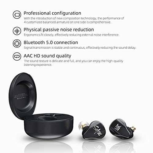 KZ SA08 TWS True Wireless Bluetooth v5.0 Earphones 8BA Units Game Earbuds Touch Control Noise Cancelling Sport Headset(Black)