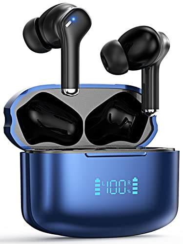 YHT Bluetooth 5.2 Wireless Earbuds, Clear Call Noise Cancelling with 4 Microphones Wireless in Ear Headphones, LED Power Display HiFi Stereo Sound Earphones Compatible for iPhone Android, Blue