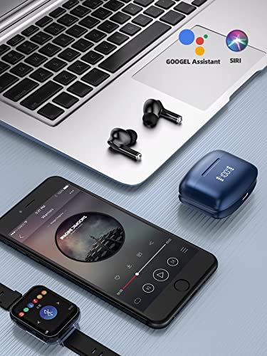 YHT Bluetooth 5.2 Wireless Earbuds, Clear Call Noise Cancelling with 4 Microphones Wireless in Ear Headphones, LED Power Display HiFi Stereo Sound Earphones Compatible for iPhone Android, Blue